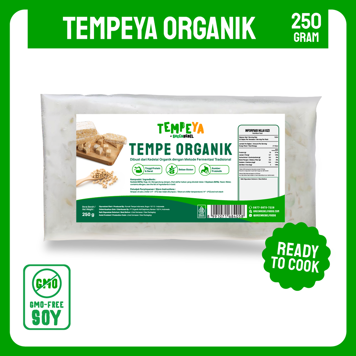 TEMPEYA Tempe Organik Non GMO | 250gr | Frozen dan Chilled – Green ...